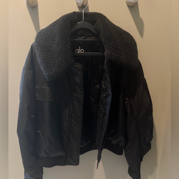 ALO Yoga | Jackets & Coats | Alo Blaze Black Bomber Jacket With ...